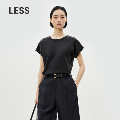 LESS夏简约丝棉质圆领短款气质通勤上衣休闲短袖T恤女2P4110500
