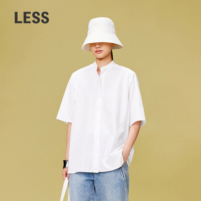 LESS春夏宽松棉质中袖衬衣女休闲简约新中式小立领衬衫2O5214210