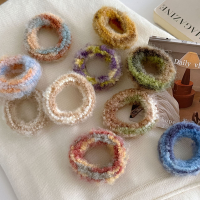 Raffia文艺油画风头绳冬日浪漫毛绒绒彩色发圈柔软扎发头饰发饰