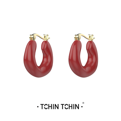 TCHINTCHIN冷珐琅复古红耳圈