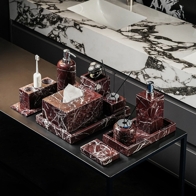 紫罗红大理石浴室洗漱用品套件