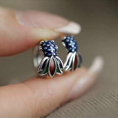 好运珐琅锦鲤S925银耳环烧蓝戒指