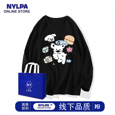 NYLPA2025韩系ins风动漫相机白狗印花长袖T恤显瘦宽松休闲上衣潮