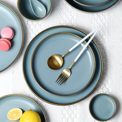 Nordic style blue Phnom Penh plate, western food plate set
