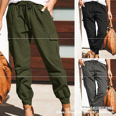 Women's Pocket Tie Cargo Pants女装口袋系带工装长裤