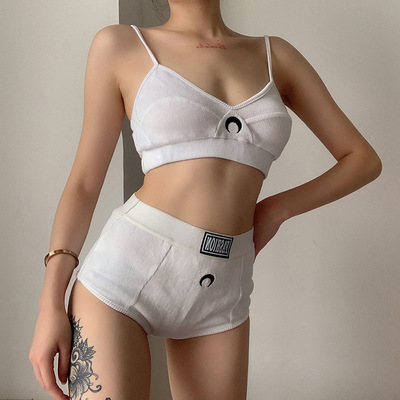 Hot Selling Moon Embroidery Open Umbilical Top Shorts Two Pi