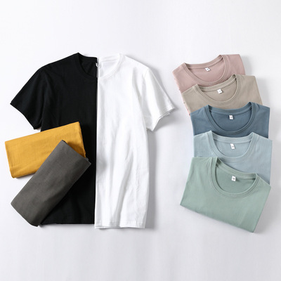 Men T-Shirts Cotton Basic Tshirts Male Plain Solid Black