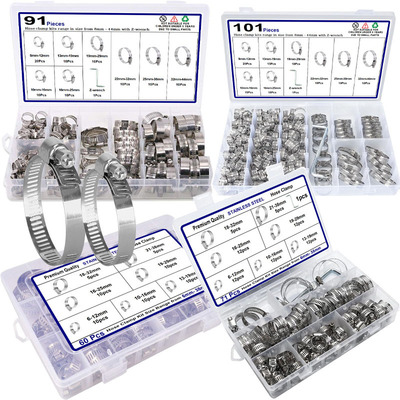 跨境60/71/91/101pcs美式喉箍套装201不锈钢强力喉箍半钢油管卡箍