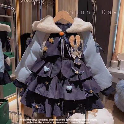 女童朱迪兔子警官外套棉服冬女宝宝加绒加厚派克服儿童潮流冲锋衣