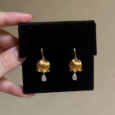 中古金色拉丝铃兰花水滴流苏耳环