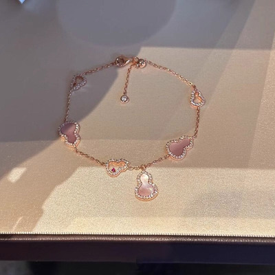 香槟玫瑰金仿粉色贝母葫芦手链女