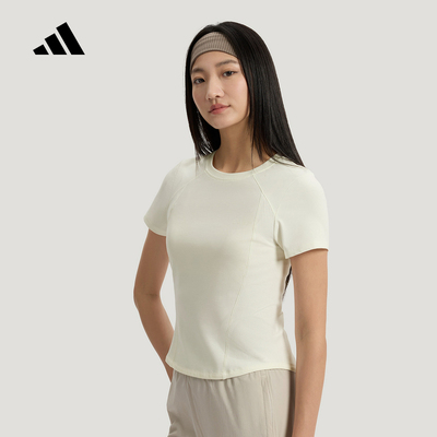 adidas阿迪达斯轻柔雅修身短款瑜伽健身服2026夏女短袖T恤 KH2648