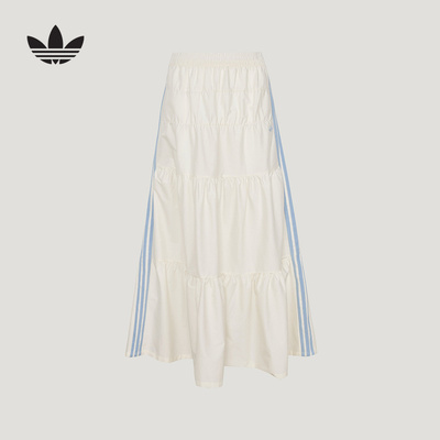 adidas阿迪达斯三叶草2026夏女蛋糕裙撞色条纹半身裙长裙 KY5729