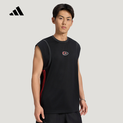 adidas阿迪达斯火拼篮球赛系列假两件无袖T恤运动秋男背心 KX4884