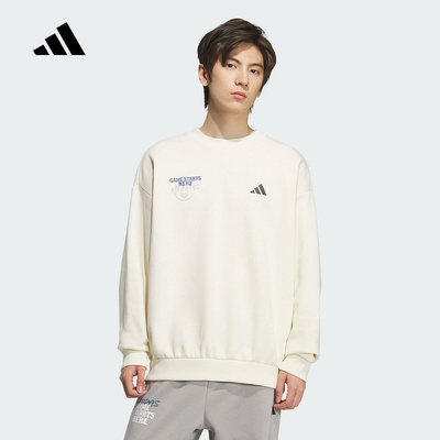 adidas阿迪达斯篮球风套头衫2025冬男圆领抓绒保暖卫衣 KC2786