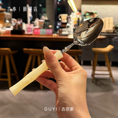 *意大利rivadosi*西餐叉珠光白bamboo竹节304不锈钢勺子餐勺长柄