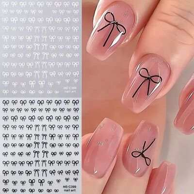 1/2pcs Black White Pink Bowknot Design Nail Art Sticker Self