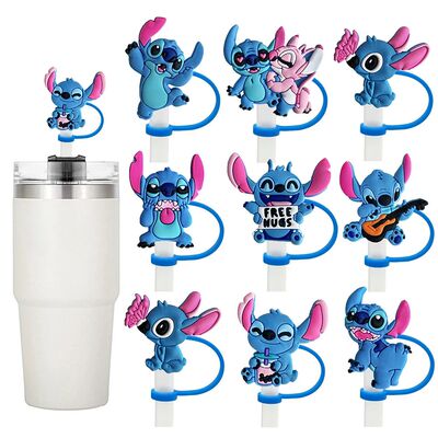 1-8Pcs SO Disney Stitch Straw Cover Cap Cartoon 10MM Drink S