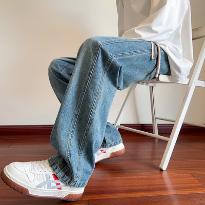 唐狮秋季新款男牛仔长裤宽松侧边