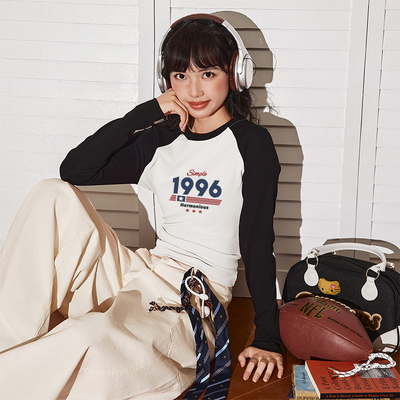 唐狮春秋2026女士新款撞色圆领修身款长袖T恤简约基础款百搭VS