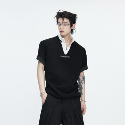 ArguE凉感Boxy假两件T恤