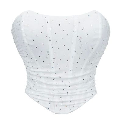 Women Overbust Corset Crop Tops Sexy White Strapless Off Sho