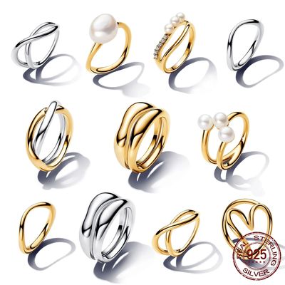 Women's Silver Pearl Open Rings Heart Wedding Irregular Ring