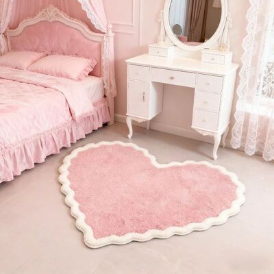 Pink Irregular Heart Shaped Rug Plush Soft Bedside Rug For B