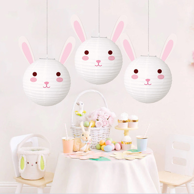 Easter Element Egg-shaped Round Paper Lantern Rabbit Pendant