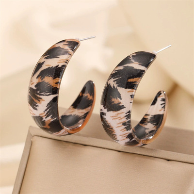 Leopard Print C Shape Acrylic Earrings Port High Sense Maill
