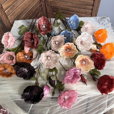 仿真虞美人假花单枝头罂粟花婚礼堂布景装饰插花网红摄影道具