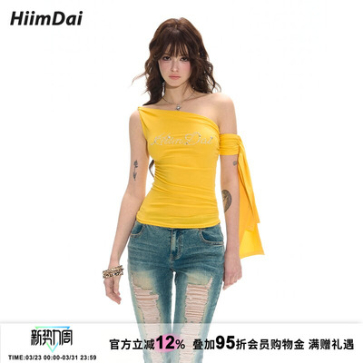 HiimDai天丝针织斜肩飘带背心