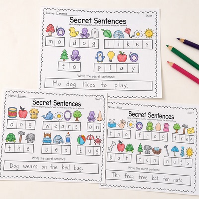 英语课堂互动自然拼读高频词造句Secret Sentences游戏练习工作纸