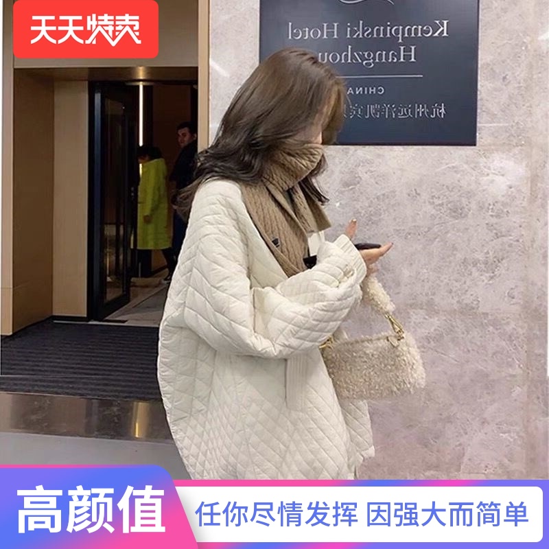 大码胖mm棉服女秋冬装2025年新款v领设计感小众显瘦抽绳棉衣外套