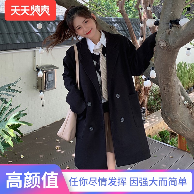 大码胖mm中长款毛呢外套女气质2021新款秋冬加厚宽松流行呢子大衣