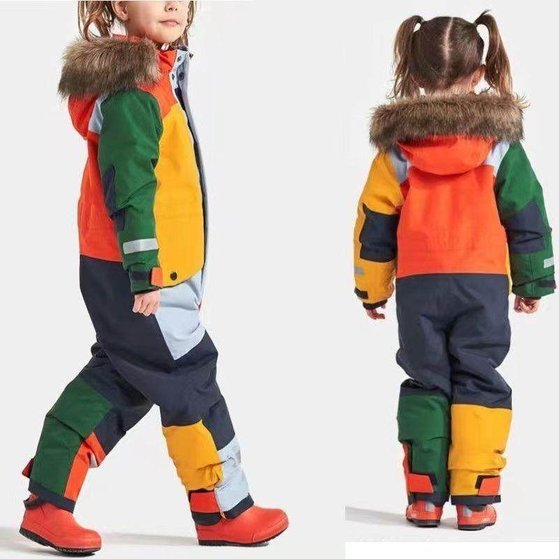 小孩滑雪服儿童滑雪服户外单双板夜光滑雪服防风防水保暖棉服男女