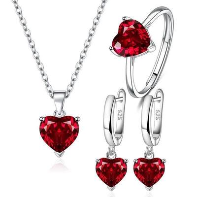 925 Sterling Silver Jewelry Sets For Women Heart Zircon Ring