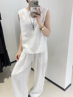 2026新款外贸单女士圆领燕尾排扣前后两穿苎麻面料背心kn25092