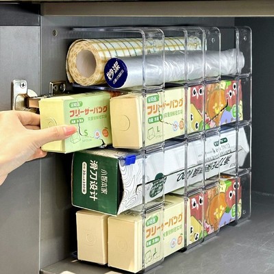 保鲜膜收纳架厨房橱柜抽屉式保鲜袋装调料杂物置物架分层收纳神器