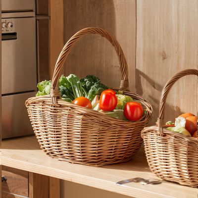 手工柳编编织手提篮藤编水果收纳筐竹编竹篮菜篮子野餐小篮子框子