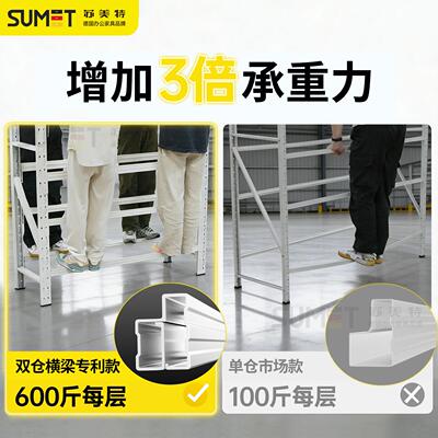 家用1.5米厚金属置加物架 多调层仓 储架白色可高度.