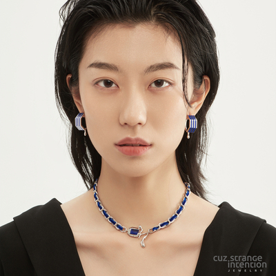 蓝色缎带项链蓝水晶七夕礼物