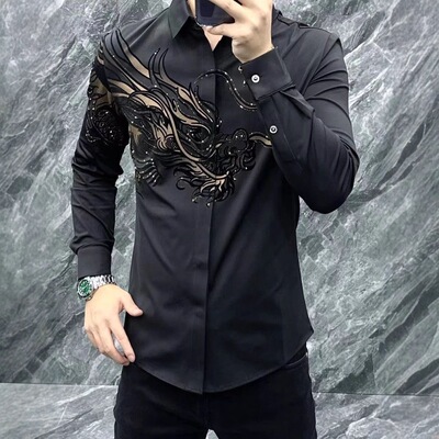 【现货】2086春季男士时尚休闲高端烫钻百搭款衬衫帅气潮流高品质