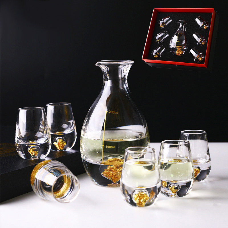 家用创意水晶玻璃酒具镶金箔烈酒杯分酒器家用小酒杯礼盒套装休闲