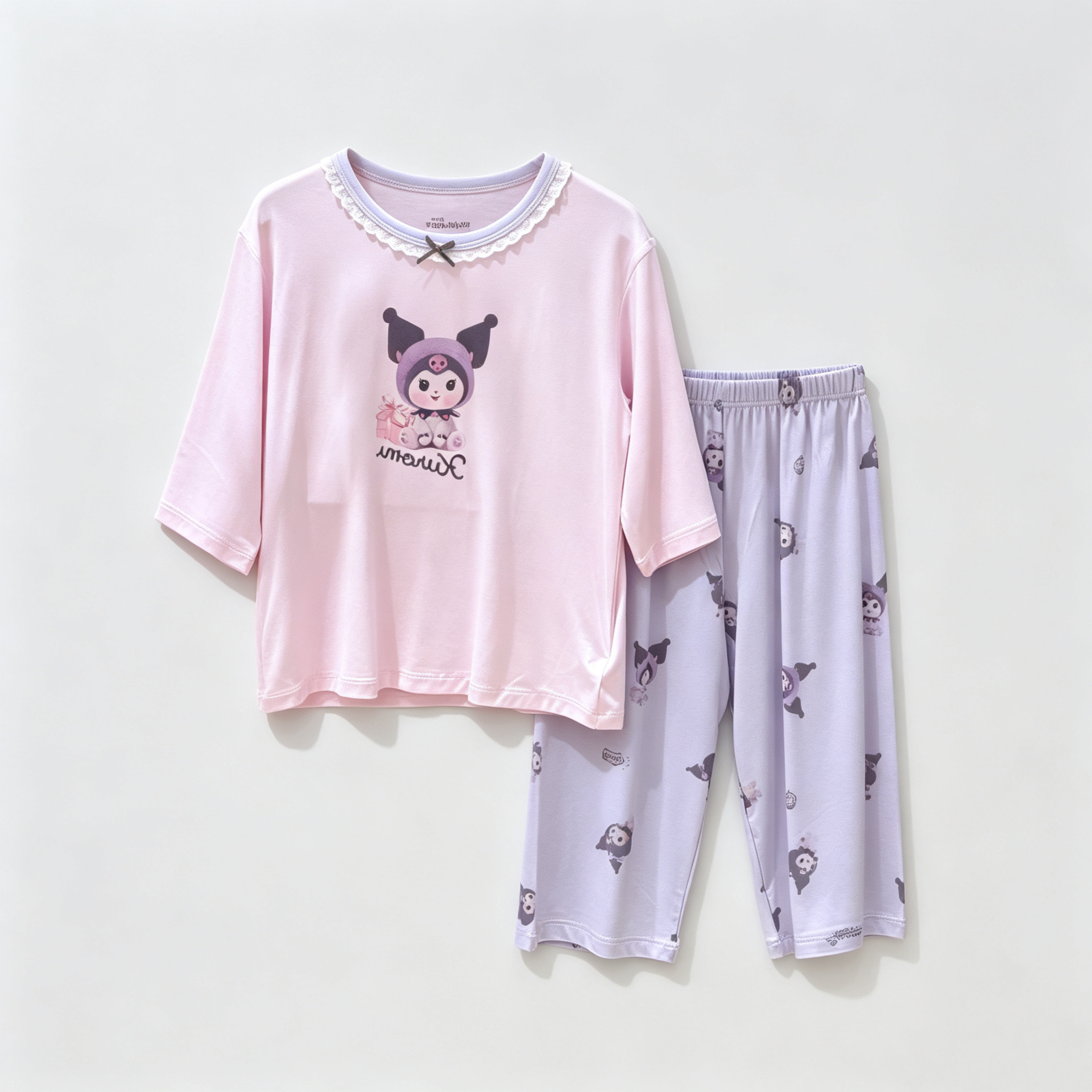益友小蚂蚁家居服女孩奥地利进口兰精天丝夏季七分袖大童青少年