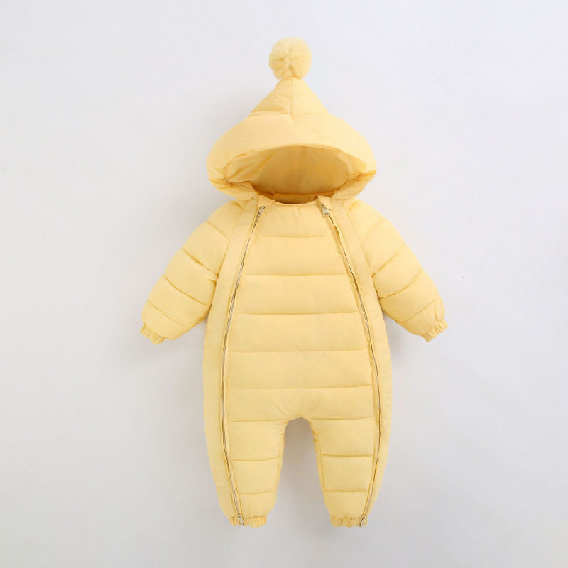 新款婴幼儿连体衣加厚保暖宝宝哈衣爬爬服新生儿羽绒棉衣