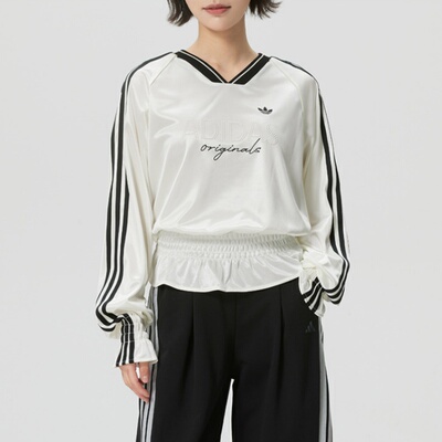 adidas originals  SMOCKED 针织休闲宽松长袖T恤女款KS2879