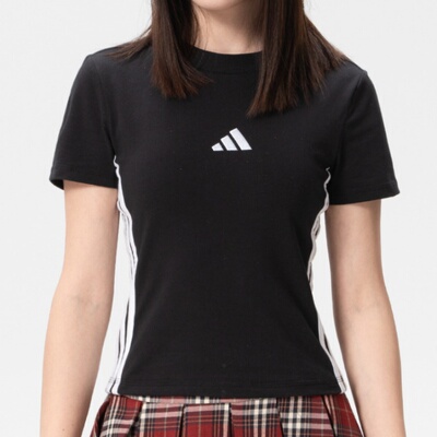 adidasEssentialSportswear舒适时尚简约百搭T恤女款黑色JC8325
