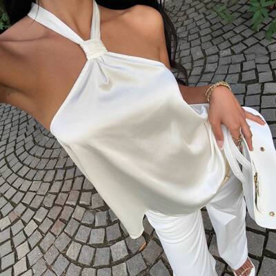 sexy solid color backless shoulder camisole sleeveless top