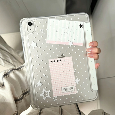 绿波点白星星Y+三折适用ipad11保护套air8/7/6新款ipad10带笔槽11寸pro防摔air5苹果平板保护壳mini7亚克力女